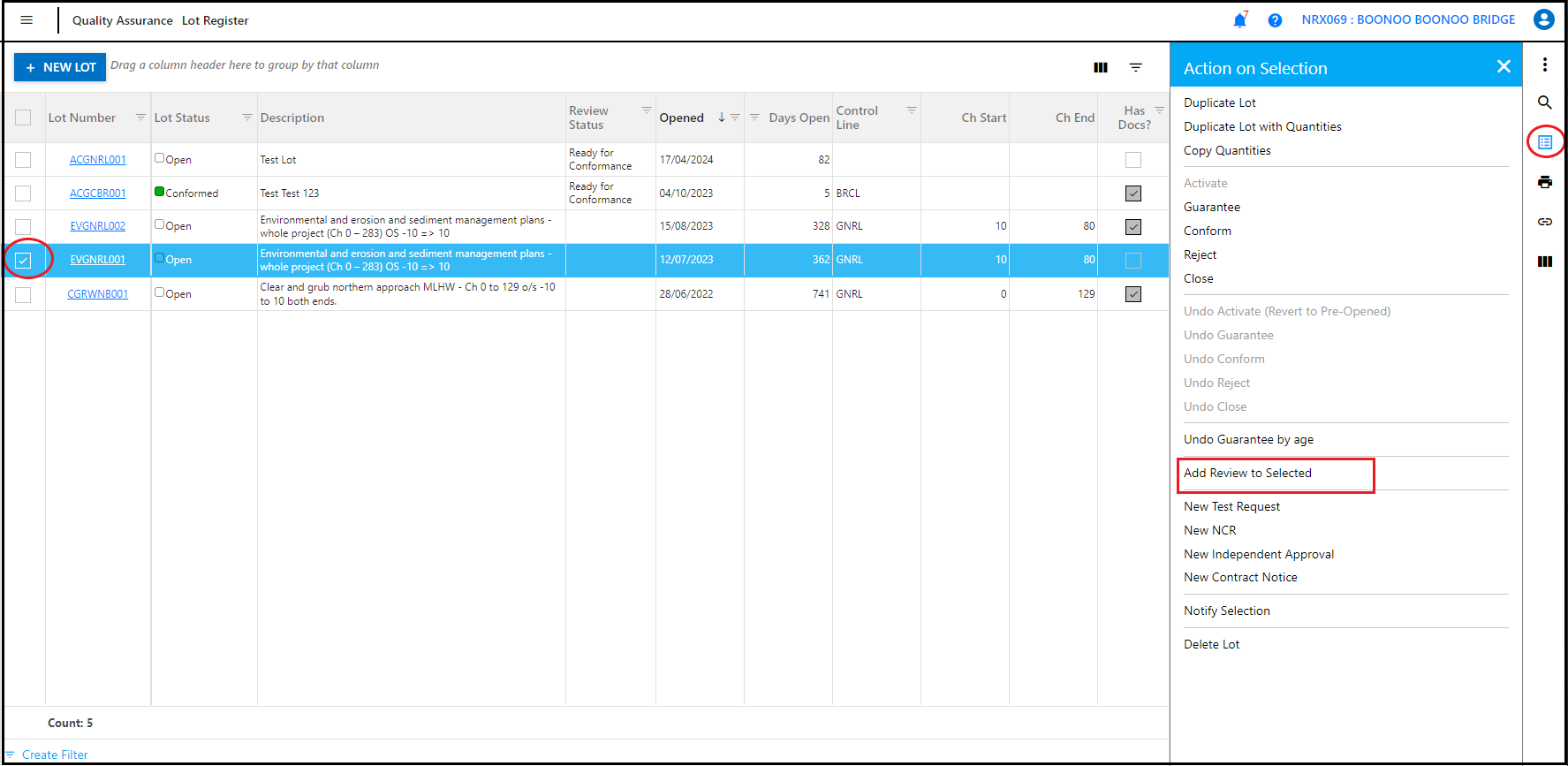 Manage Lot Status Using Lot Review – CivilPro