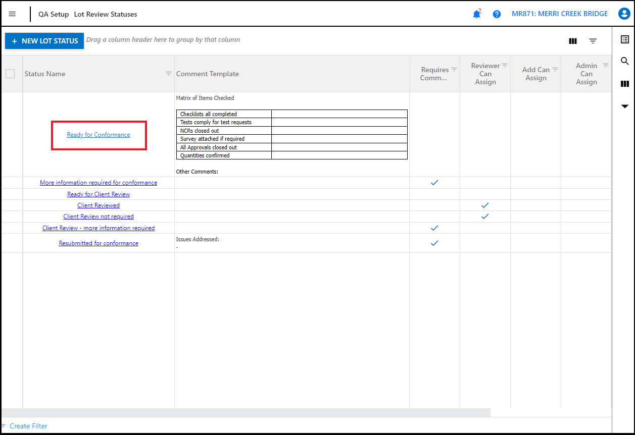 Manage Lot Status Using Lot Review – CivilPro
