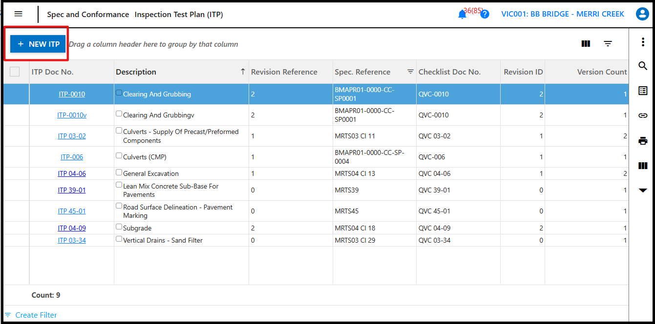 Create ITP – CivilPro