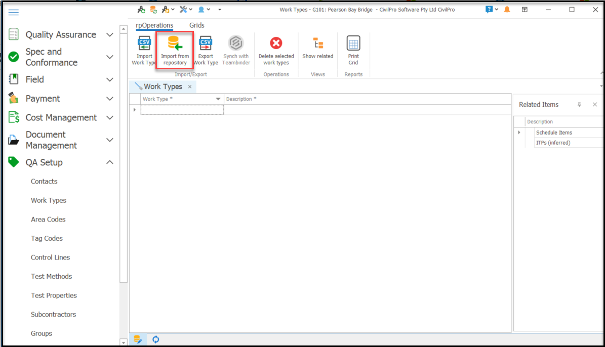 Add Work Types (D) – CivilPro