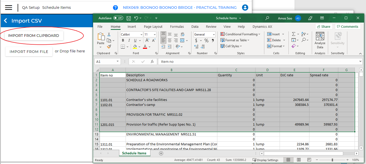 Add Schedule Items – CivilPro