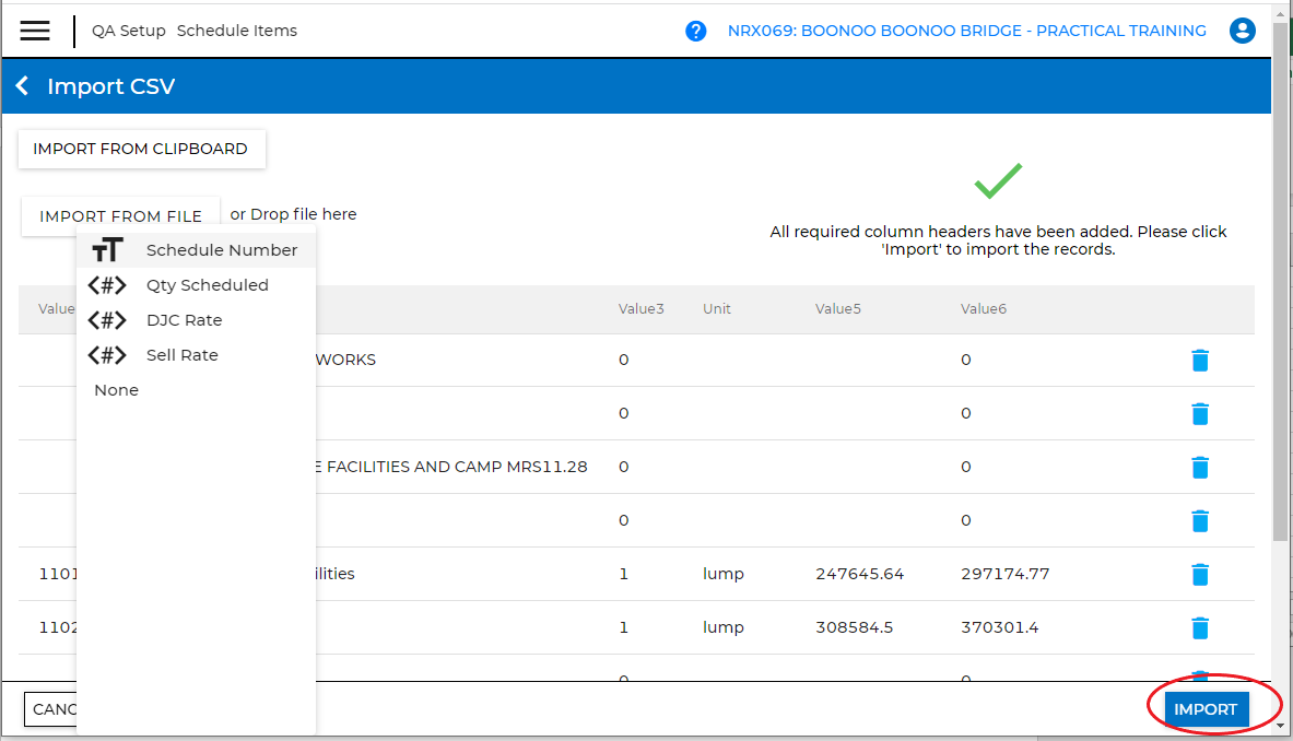 Add Schedule Items – CivilPro
