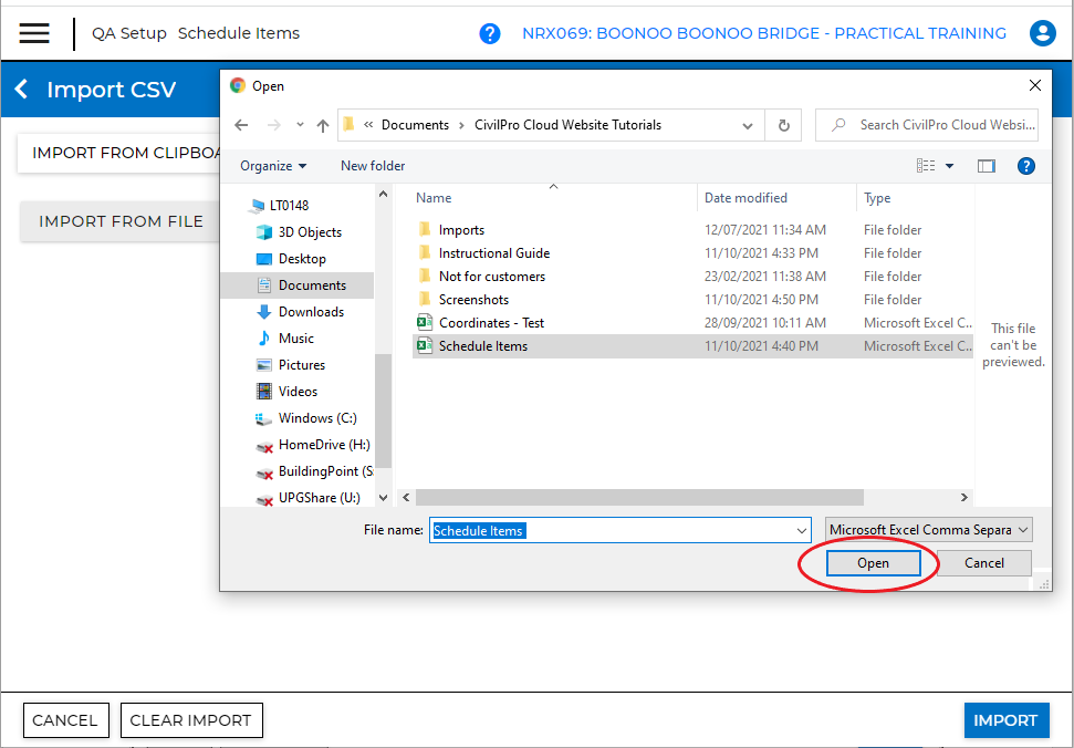 Add Schedule Items – CivilPro