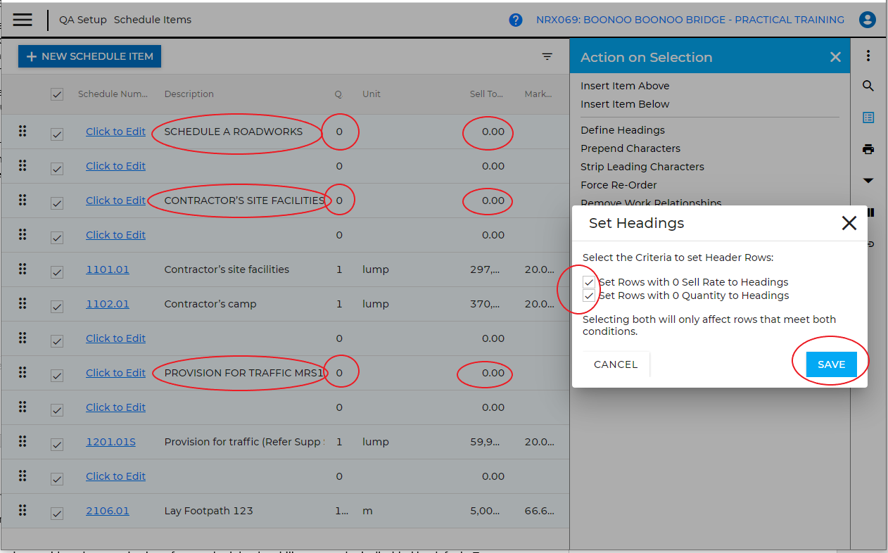 Add Schedule Items – CivilPro