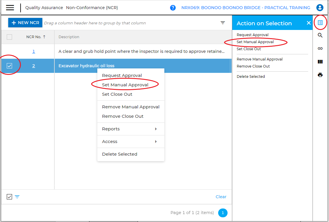 Set Manual Approval and Close Out NCR – CivilPro
