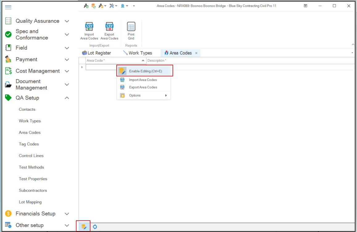 Add Area Codes (D) – CivilPro