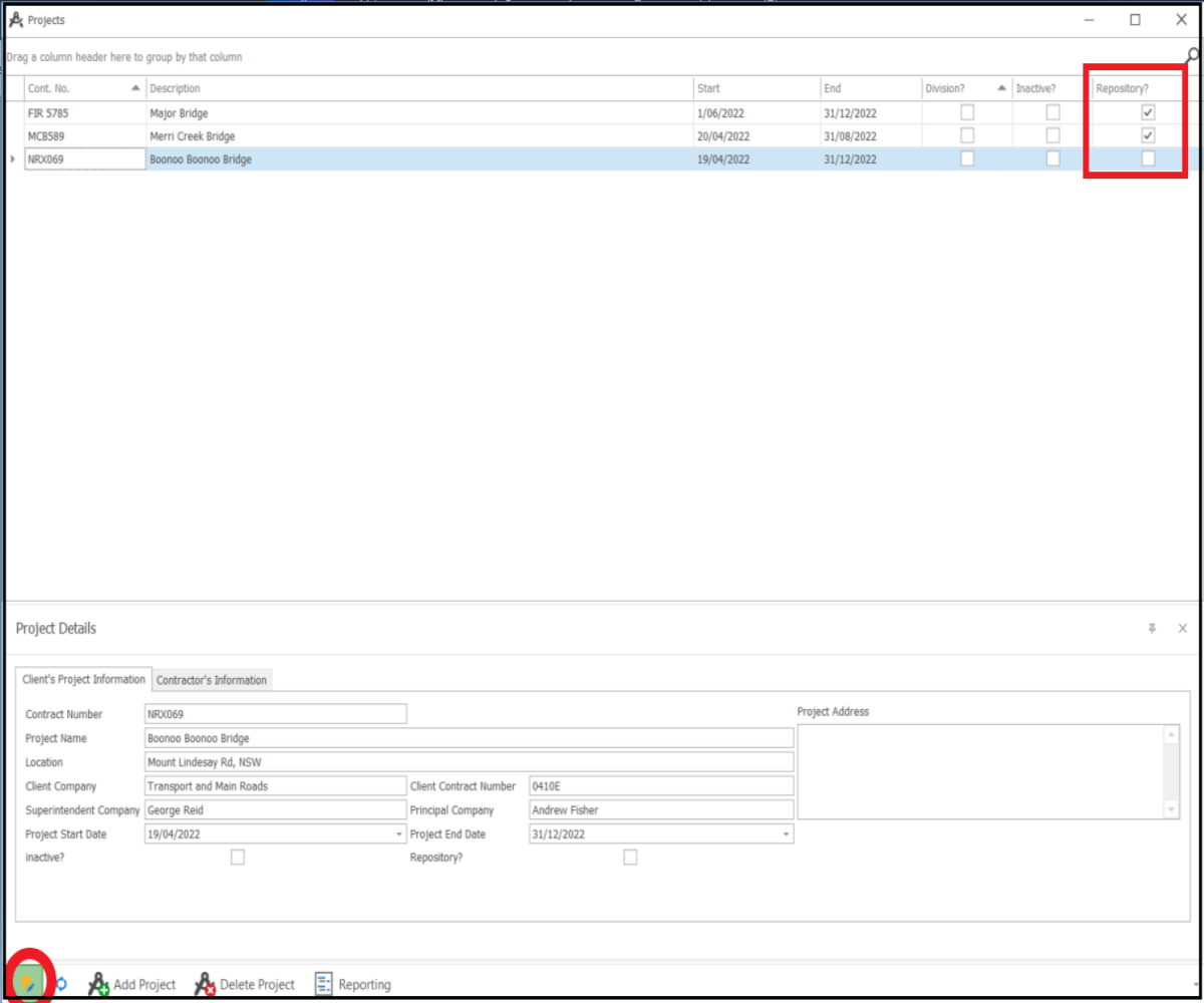 Mark a Project as Repository (D) – CivilPro
