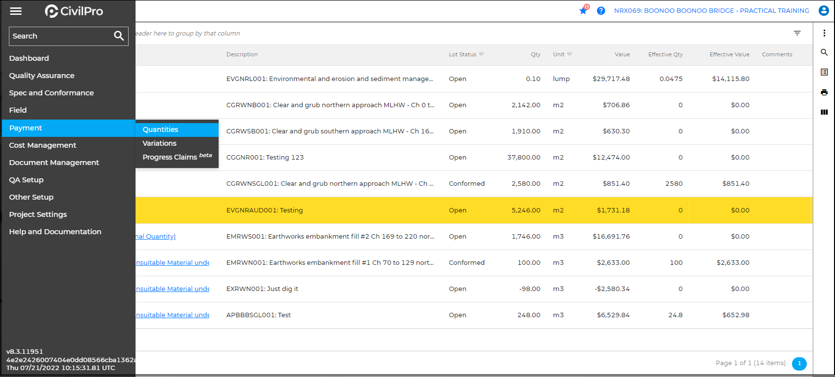 Statusing Quantities – CivilPro