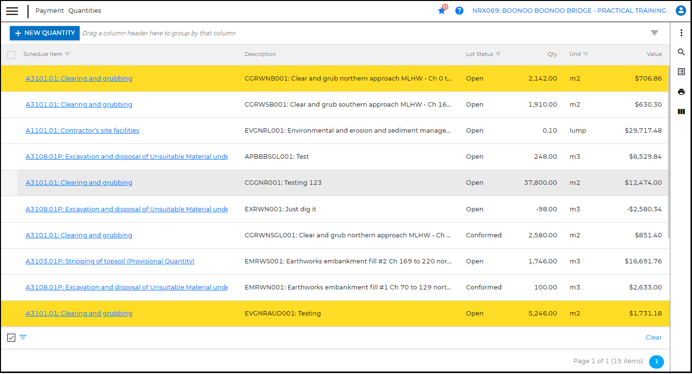 Statusing Quantities – CivilPro