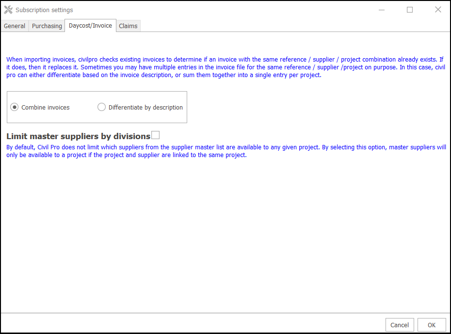 Manage Cross-Project (Subscription) Settings (D) – CivilPro