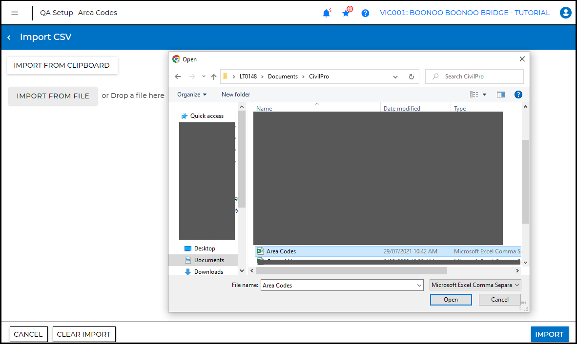 Add Area Codes – CivilPro