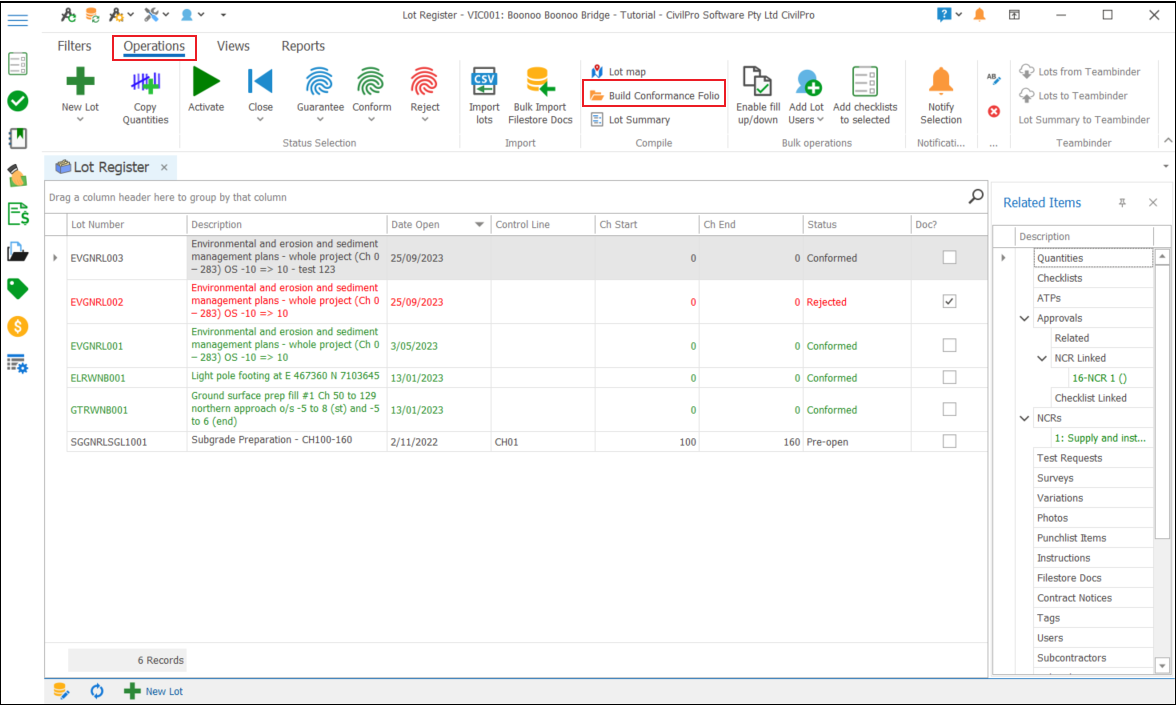 Generate Lot Register Reports (D) – CivilPro